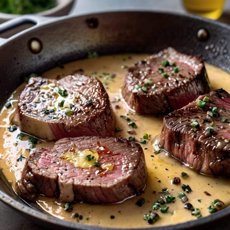 Seared Filet With Shallot Peppercorn Cream Sauce
