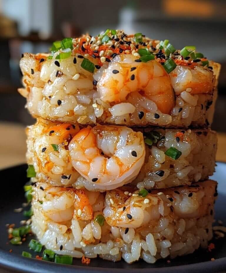 Sesame Soy Shrimp Rice Stack