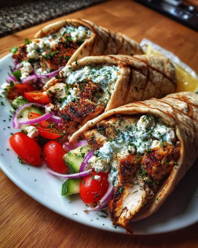 Mediterranean Greek Chicken Wraps With Tzatziki Sauce