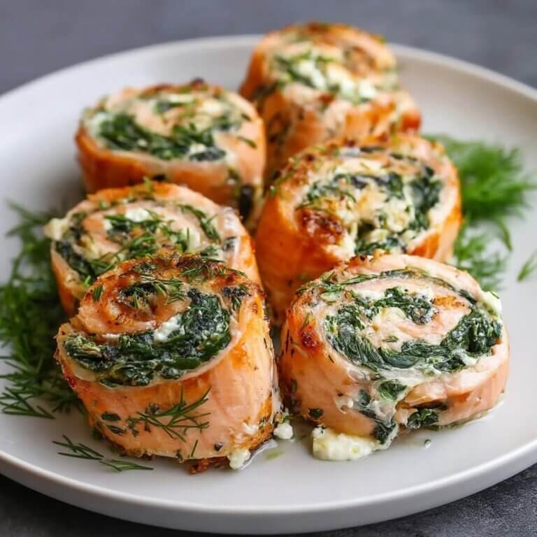 Mediterranean Spinach And Feta Stuffed Salmon Pinwheels